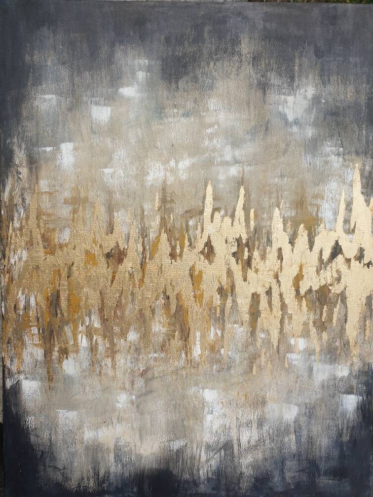 Large Gold Leaf Painting Original Artwork Wall Decor for Modern House ...