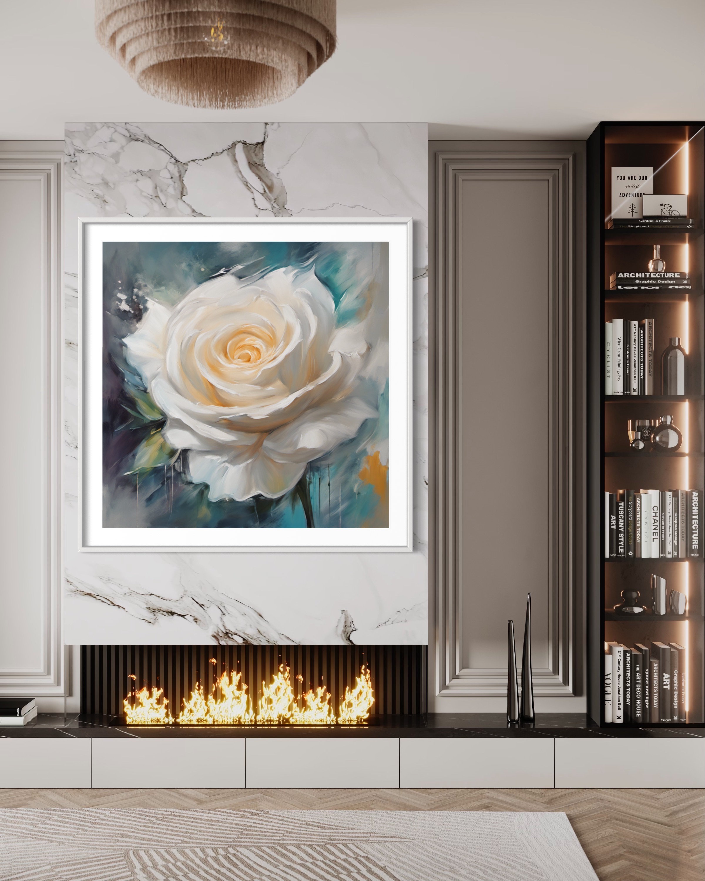 White Rose Painting: Large Floral Acrylic Art - Etsy