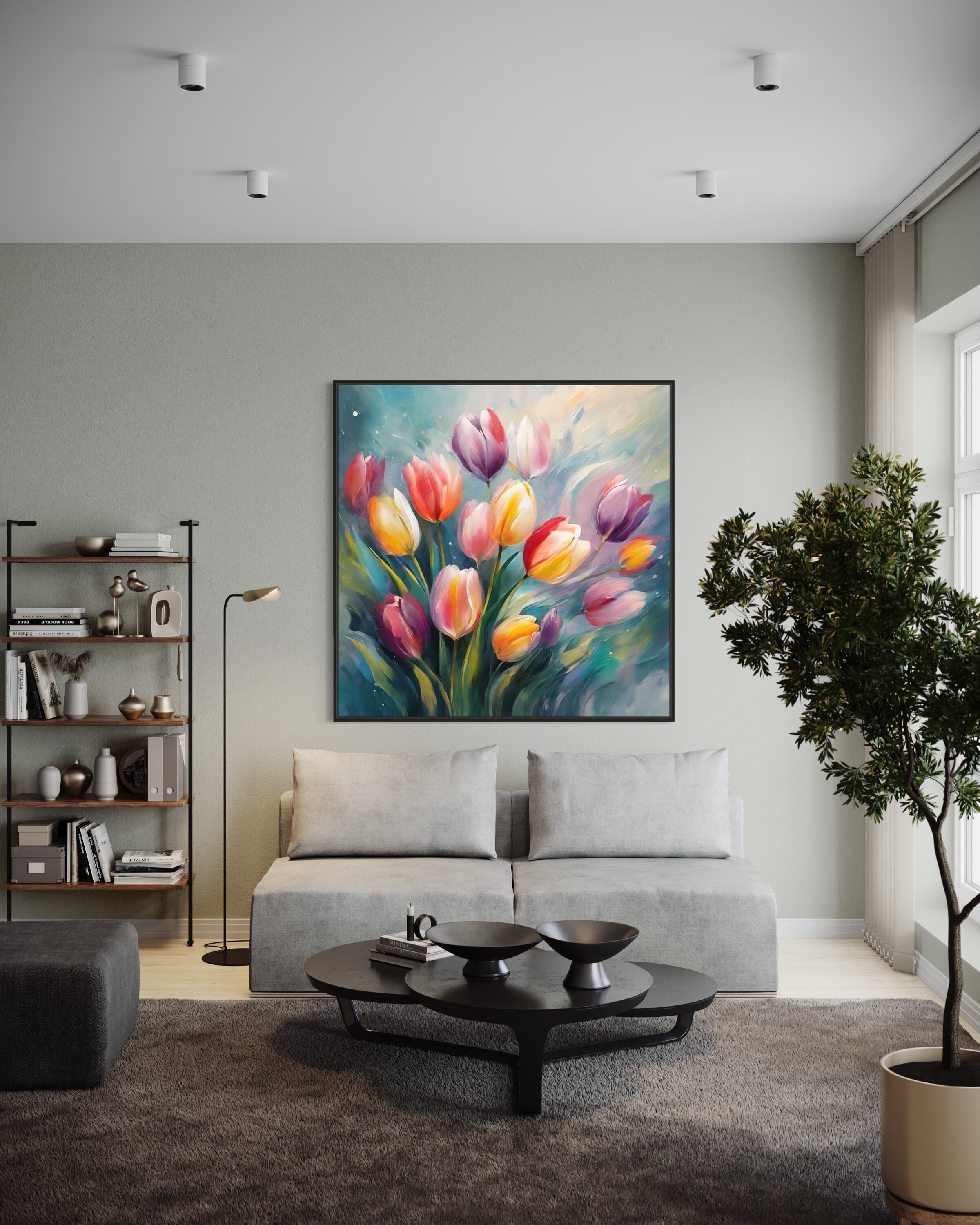 Colorful Tulips Painting: Abstract Floral Acrylic Artwork - Etsy