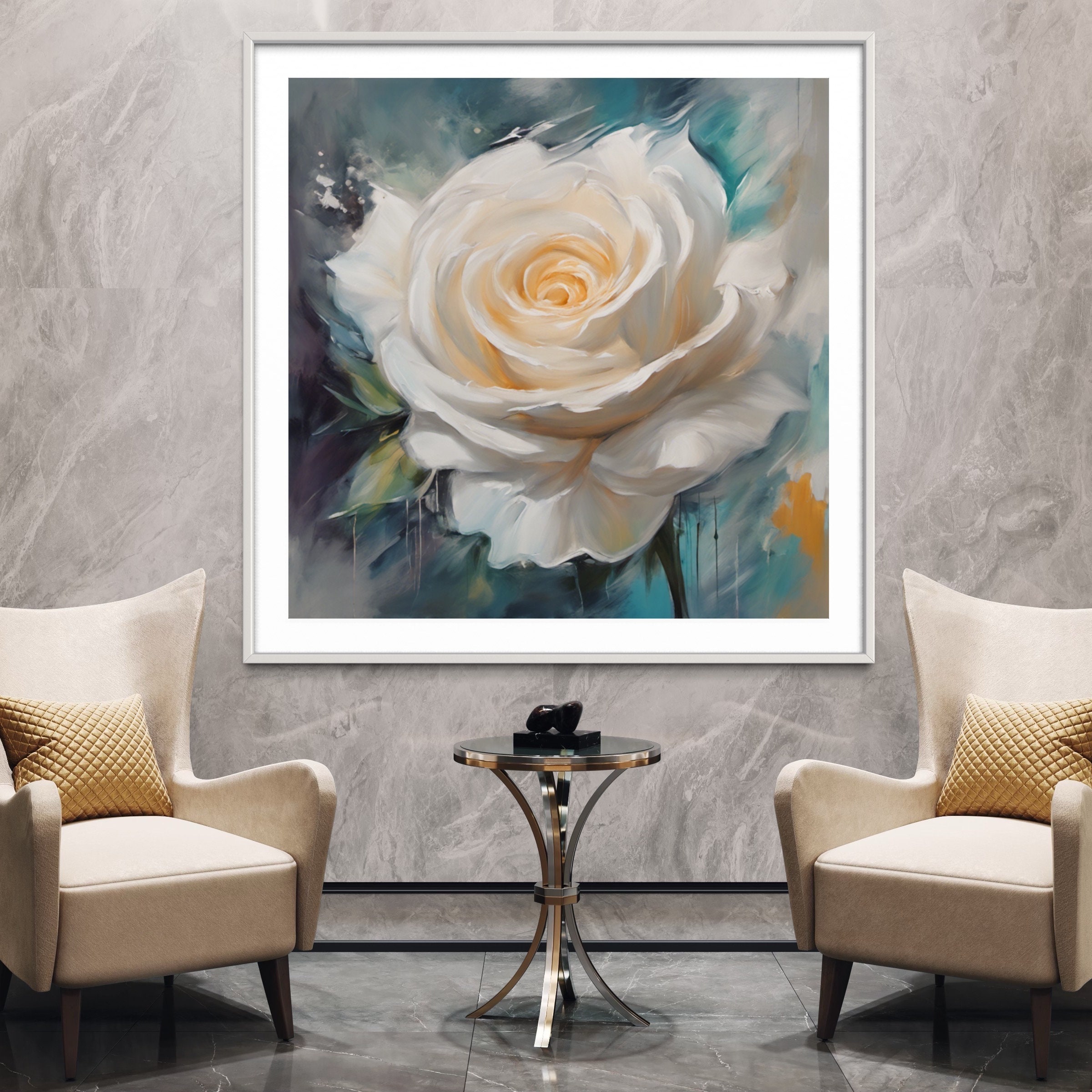 White Rose Painting: Large Floral Acrylic Art - Etsy