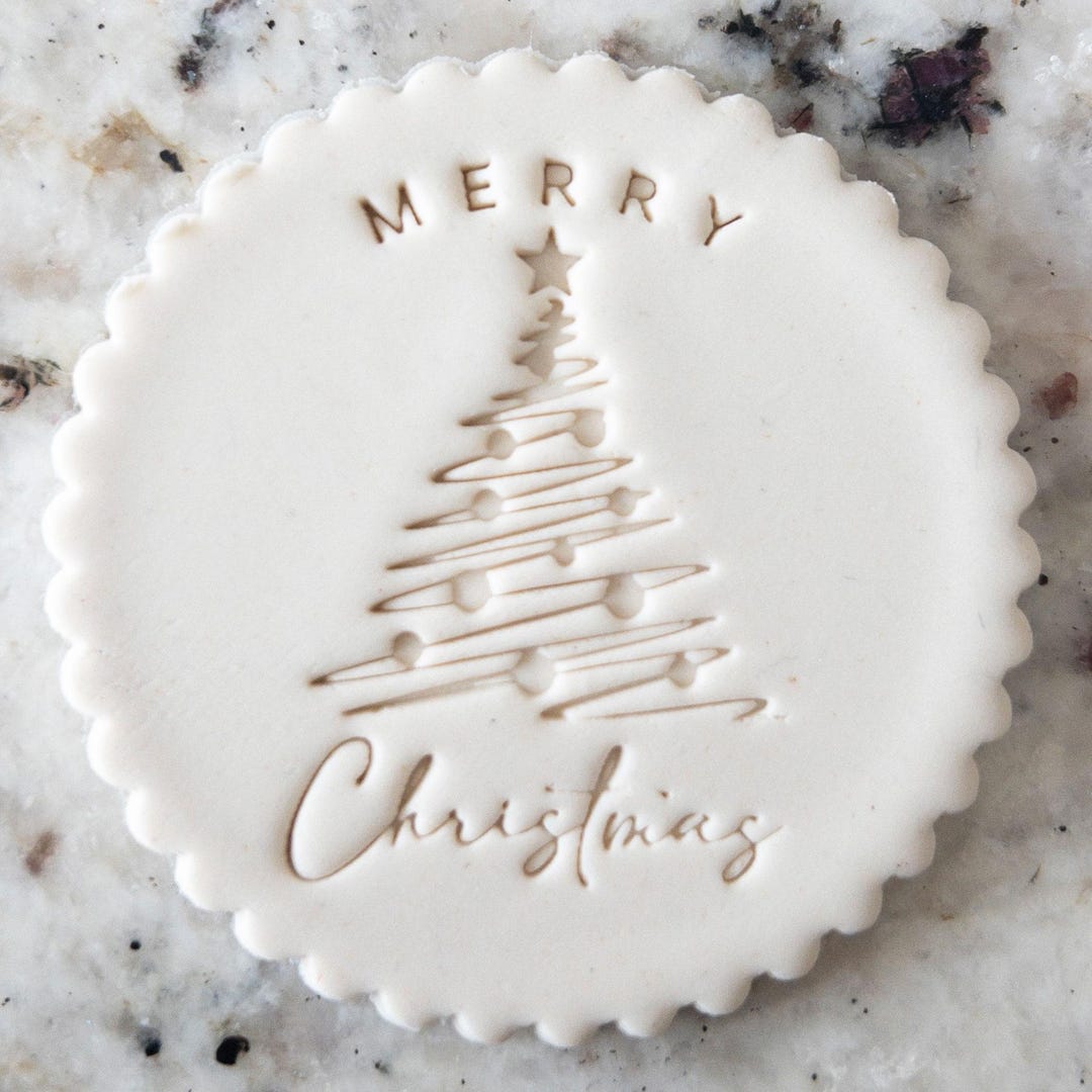 Merry Christmas With Tree Cookie Biscuit Stamp Fondant Cake Decorating ...