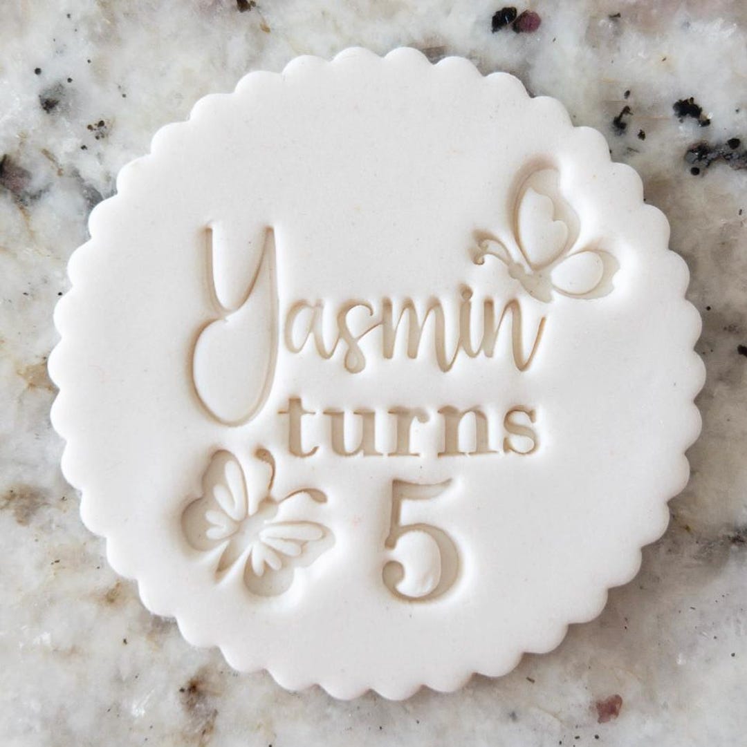 CUSTOM Pick Name Age With Butterflies Birthday Cookie Biscuit Stamp ...