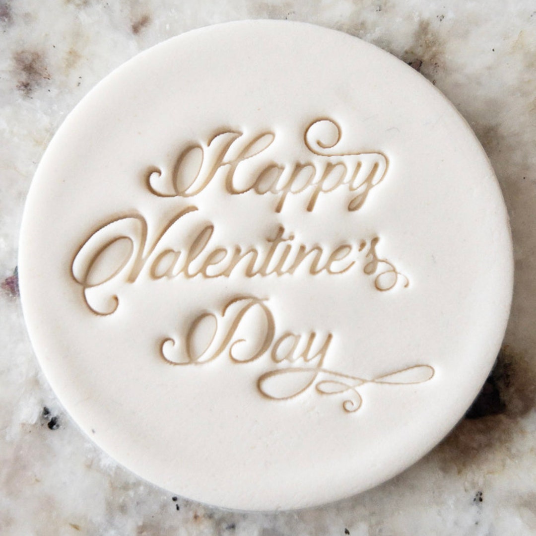 Happy Valentines Day Swirly Biscuit Stamp Fondant Cake Decorating Icing ...