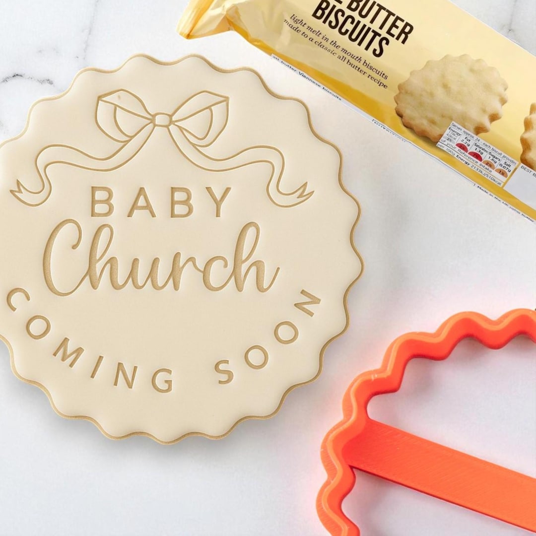 Personalised Baby Coming Soon With Bow Custom Cookie Biscuit Stamp to ...