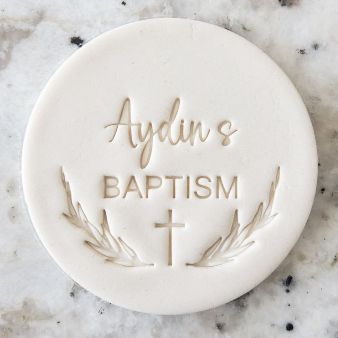CUSTOM Baptism With Name, Cross and Wreath Cookie Biscuit Stamp Fondant ...