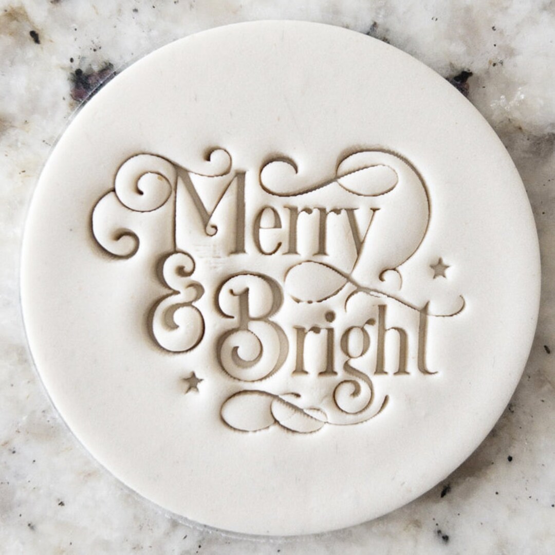 Merry and Bright Cookie Biscuit Stamp Fondant Cake Decorating Icing ...