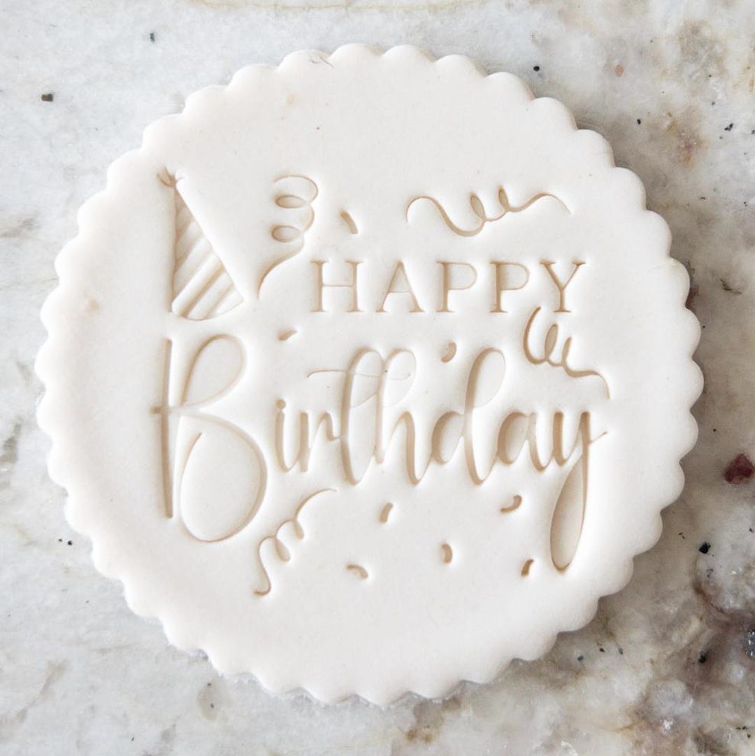 Happy Birthday With Party Hat Cookie Biscuit Stamp (M&S Size Available ...