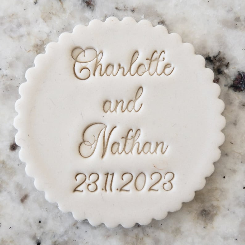 CUSTOM Names and Date With Fancy Font Cookie Biscuit Stamp Fondant Cake ...