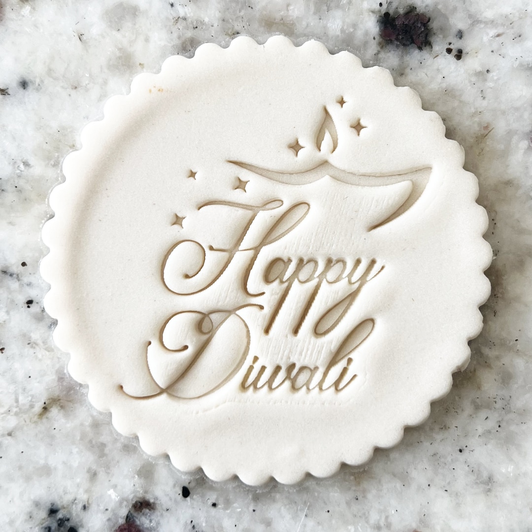 Happy Diwali With Diya and Stars Cookie Biscuit Embosser Stamp Hindu ...