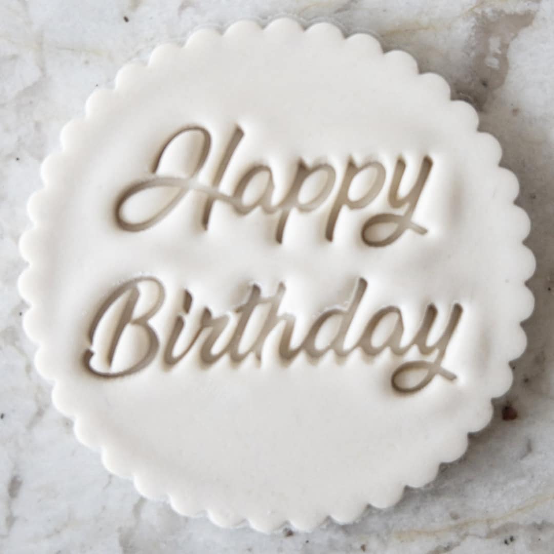 Happy Birthday Script Cookie Biscuit Stamp Fondant Cake Decorating ...