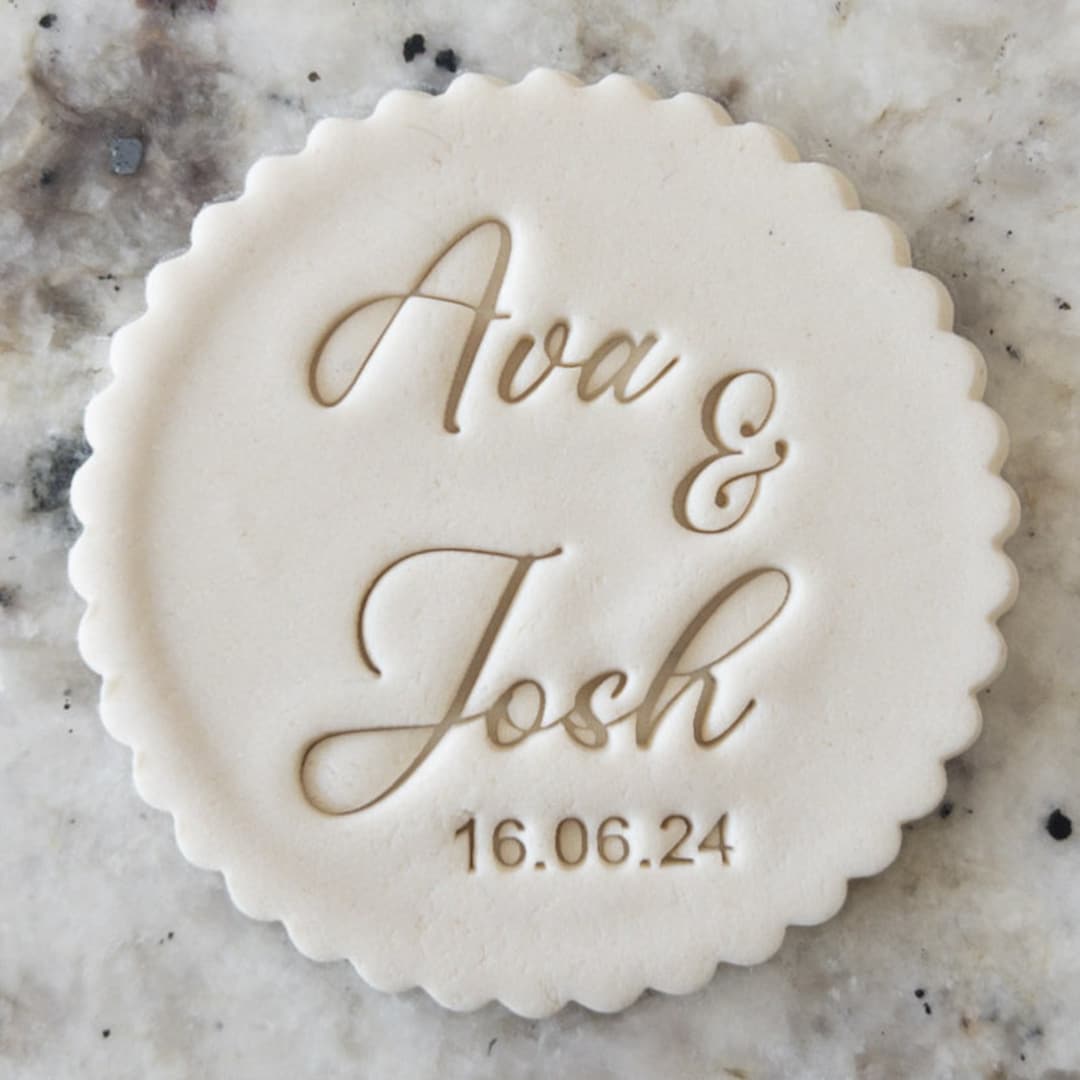 CUSTOM Names Script 2 With Date Cookie Biscuit Stamp (fits M&S) Fondant ...