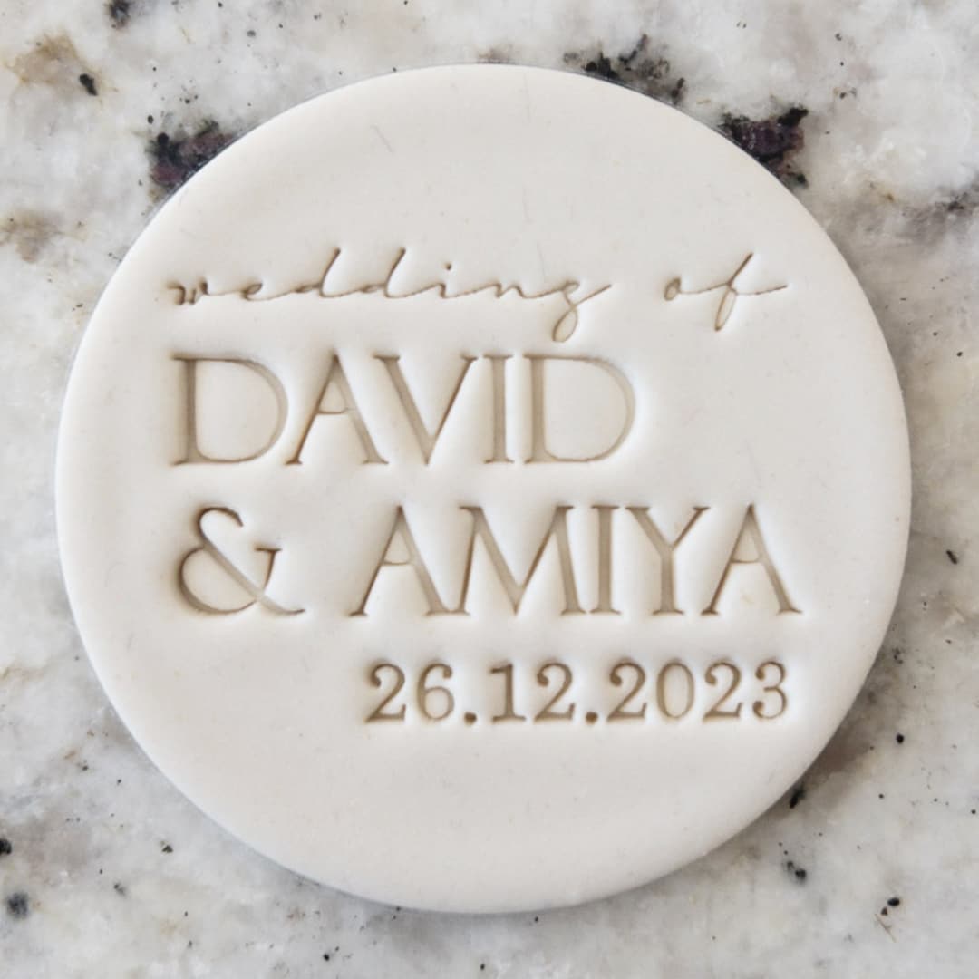 Wedding of CUSTOM Names and Date Cookie Biscuit Stamp Fondant Cake ...