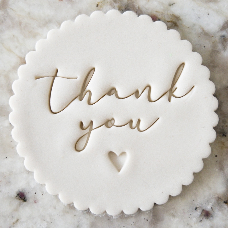 Thank You With Heart Script Cookie Biscuit Stamp Fondant Cake - Etsy
