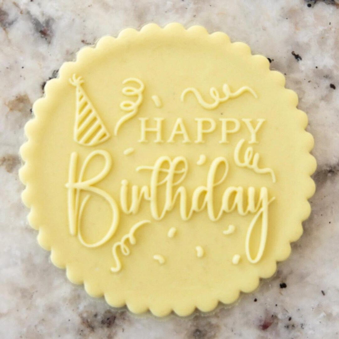 Happy Birthday With Party Hat Popup Embosser Cookie Biscuit Stamp ...