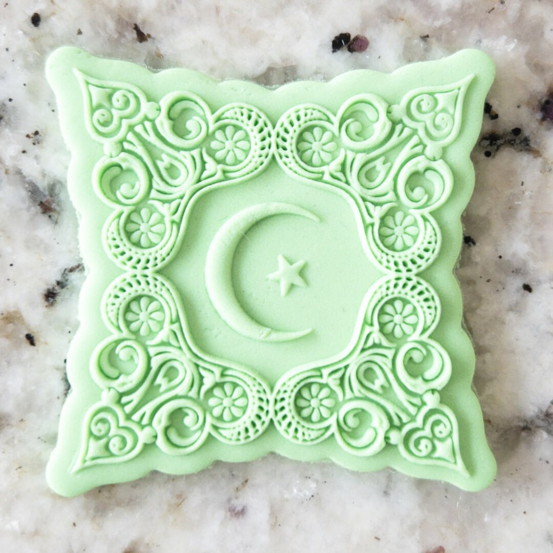 Moon and Star With Decorative Frame Cookie Popup Embosser Stamp ...