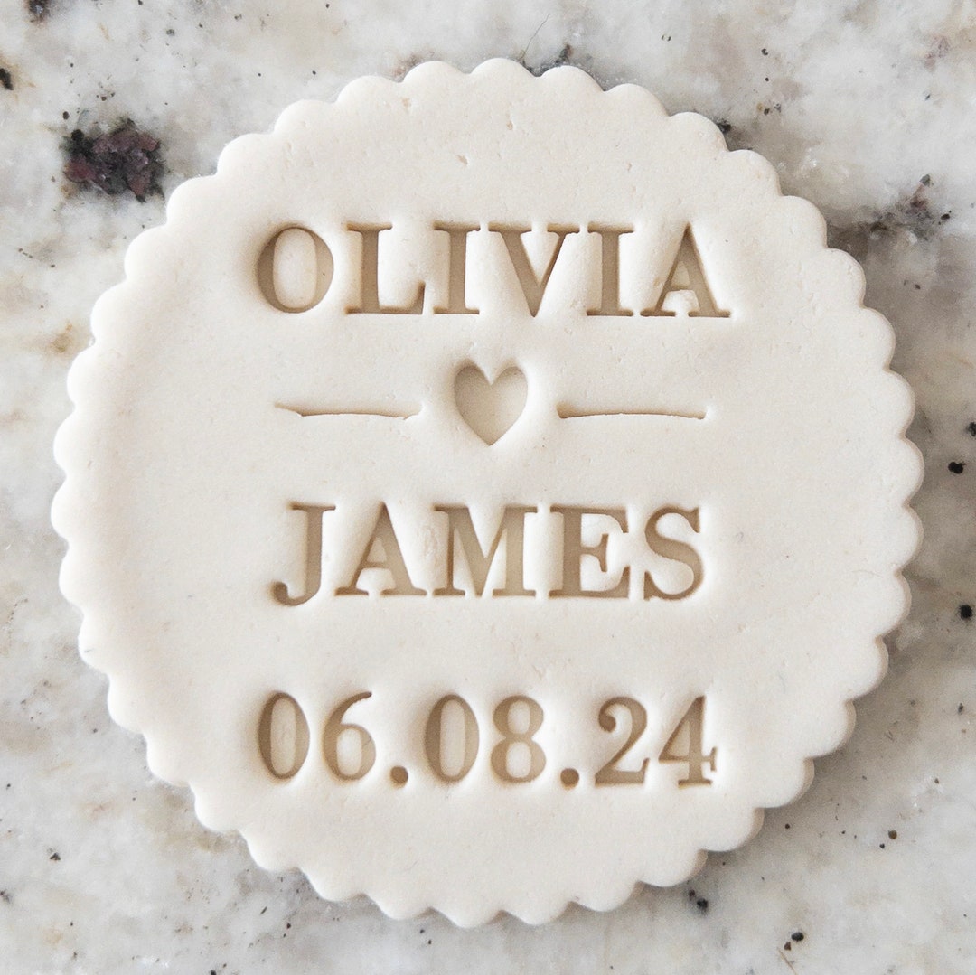 CUSTOM Wedding Names Date With Heart Cookie Biscuit Stamp (fits M&S ...