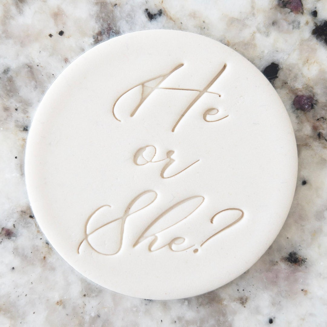 He or She Script Font Baby Cookie Biscuit Stamp Fondant Cake Decorating ...