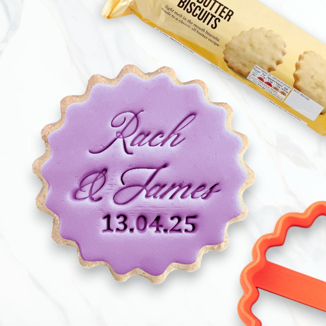 Personalised Wedding Names and Date Script Custom Cookie Biscuit Stamp ...