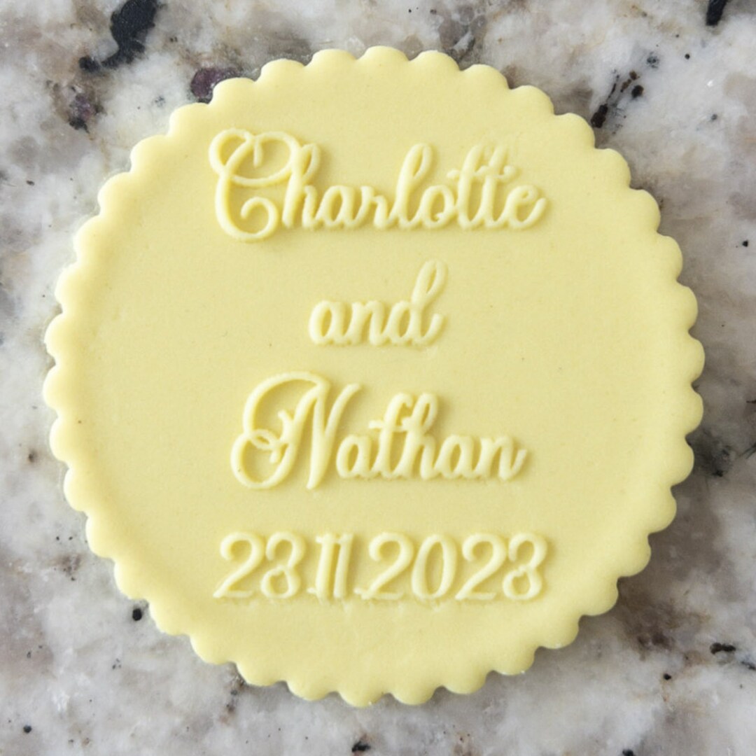 CUSTOM Wedding Couple Names and Date With Fancy Font Biscuit Cookie ...