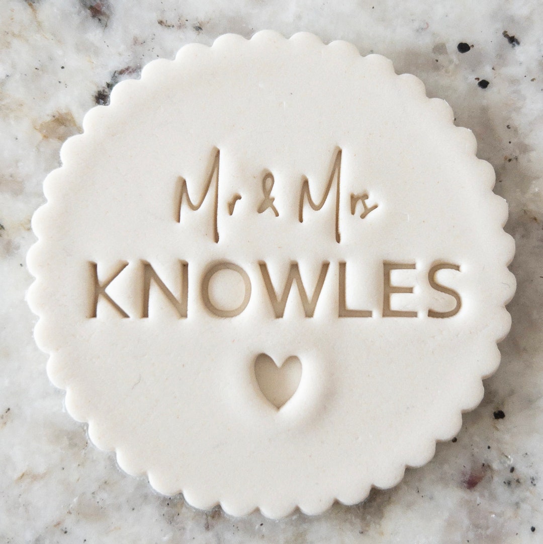 CUSTOM Mr and Mrs With Heart With Date 4 Cookie Biscuit Stamp Fondant ...