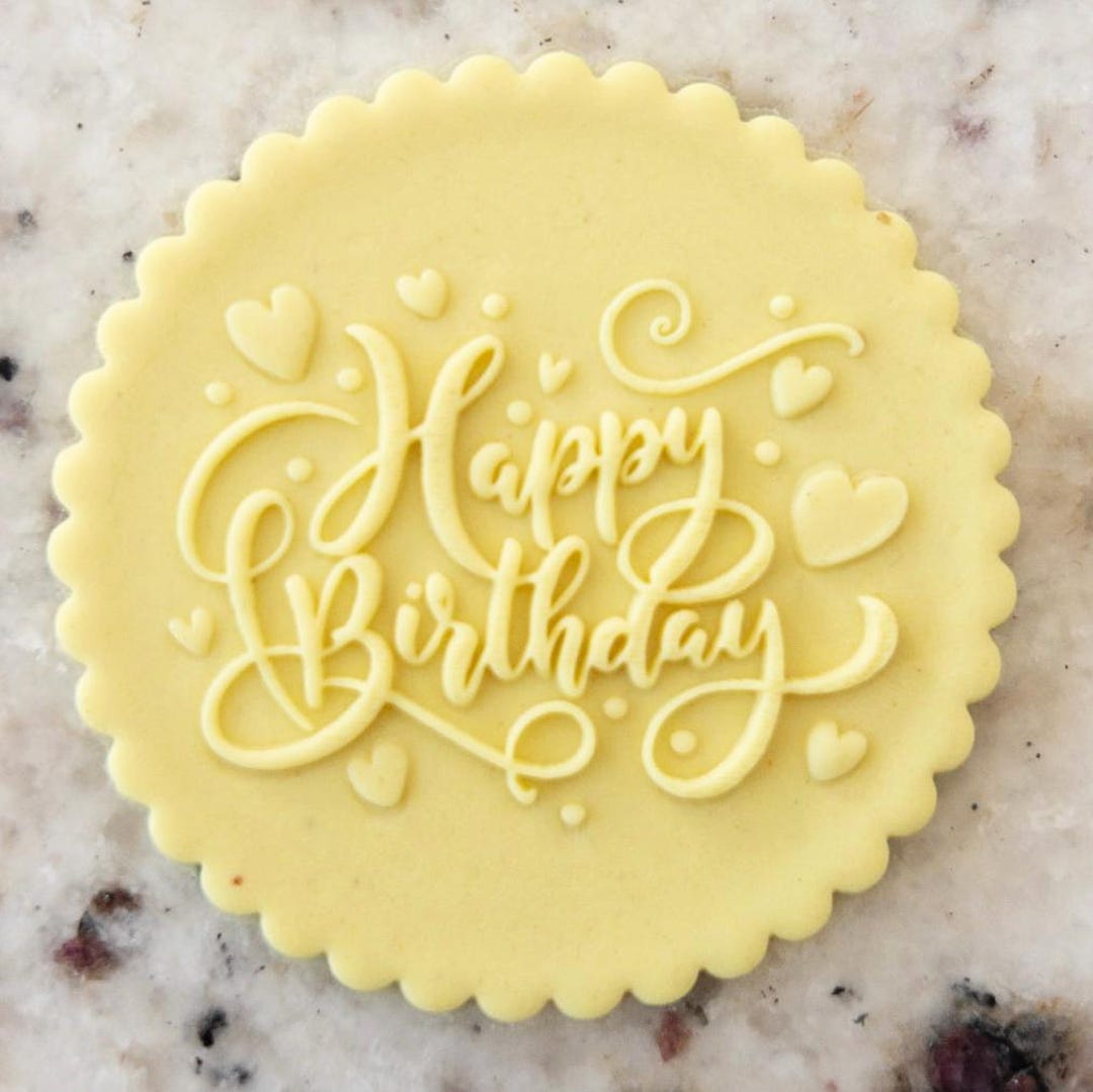 Happy Birthday With Hearts Popup Embosser Cookie Biscuit Stamp Fondant ...