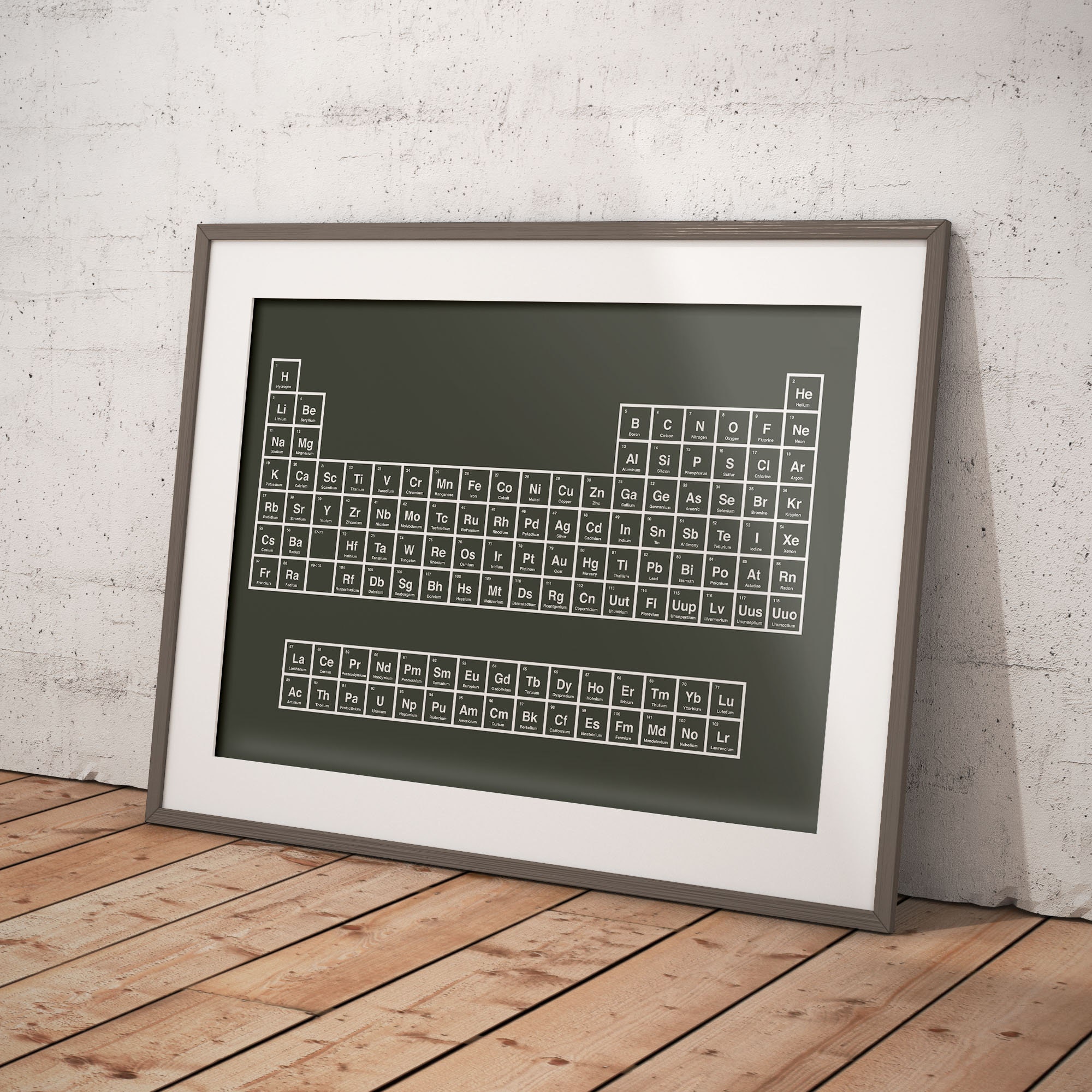 White and Olive Green Periodic Table of Elements Print | Minimalist ...