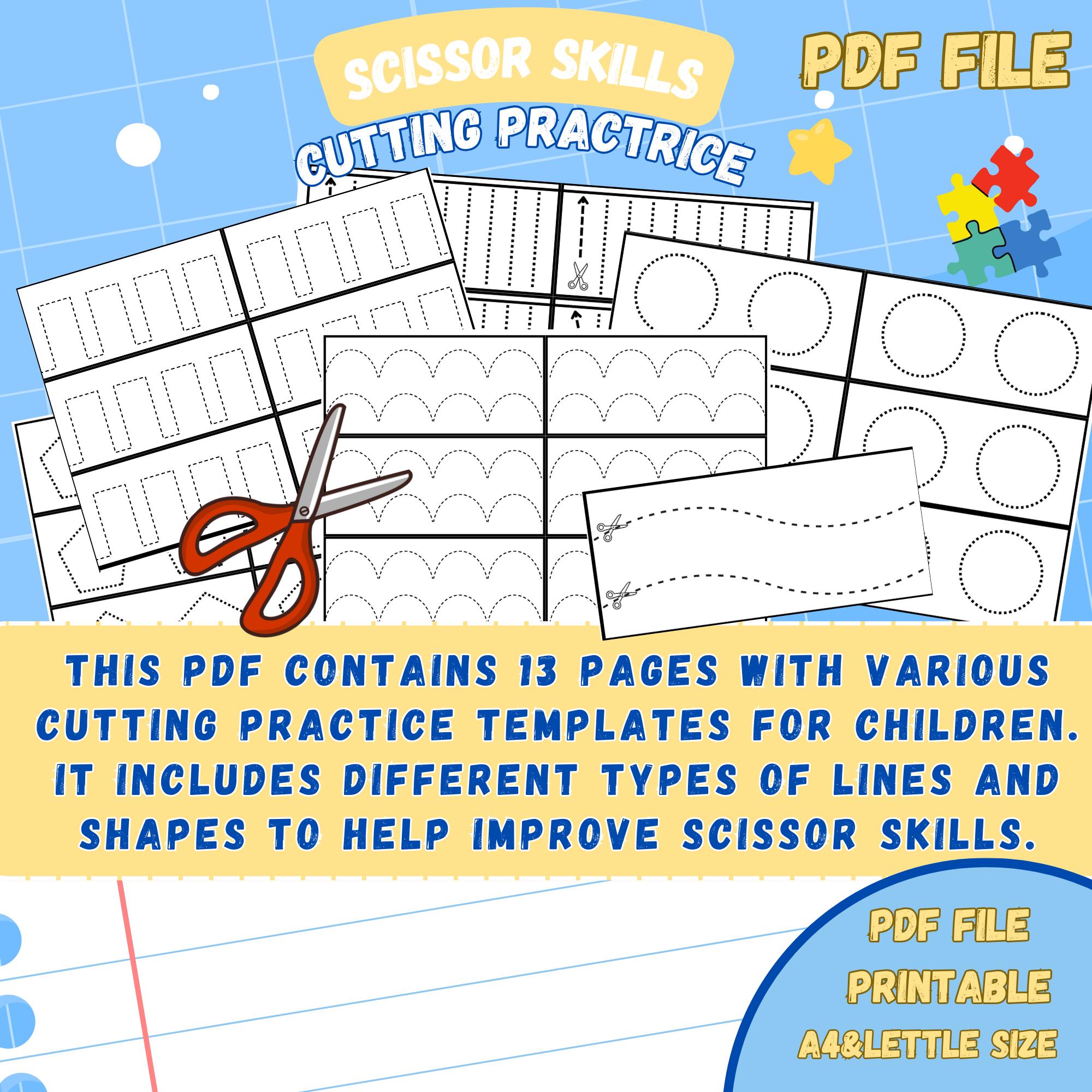 Printable PDF File, Scissor Cutting Practice Worksheet, Preschool ...