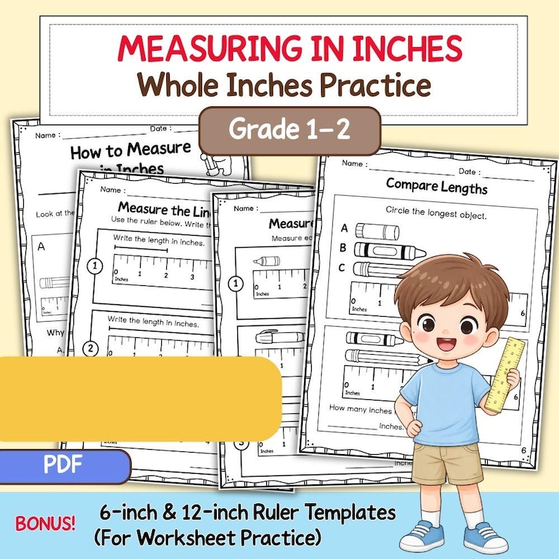 Measuring in Inches Worksheets | 1st Grade Math Measurement | Printable ...