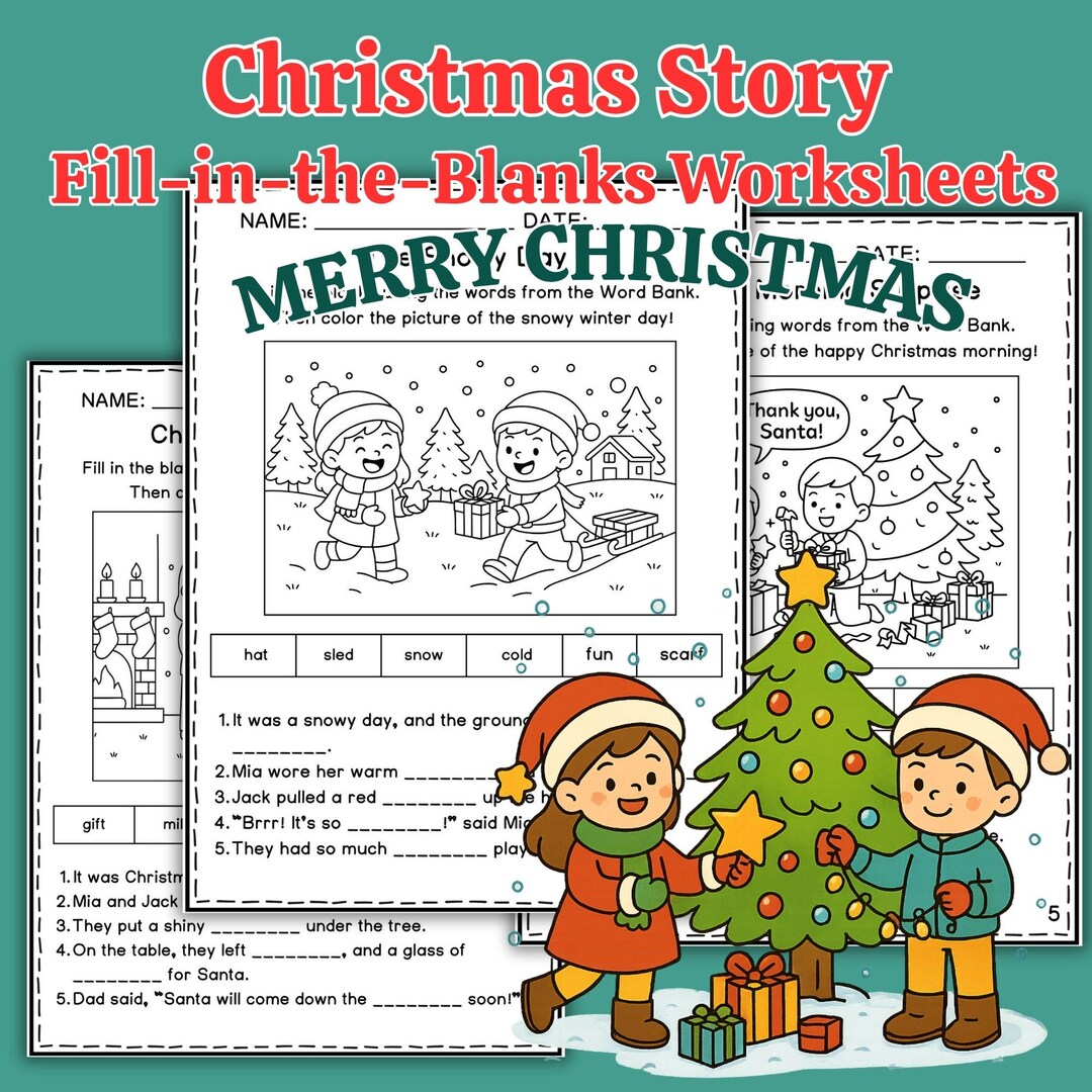 Christmas Story Worksheets | Fill-in-the-blanks Reading & Coloring ...
