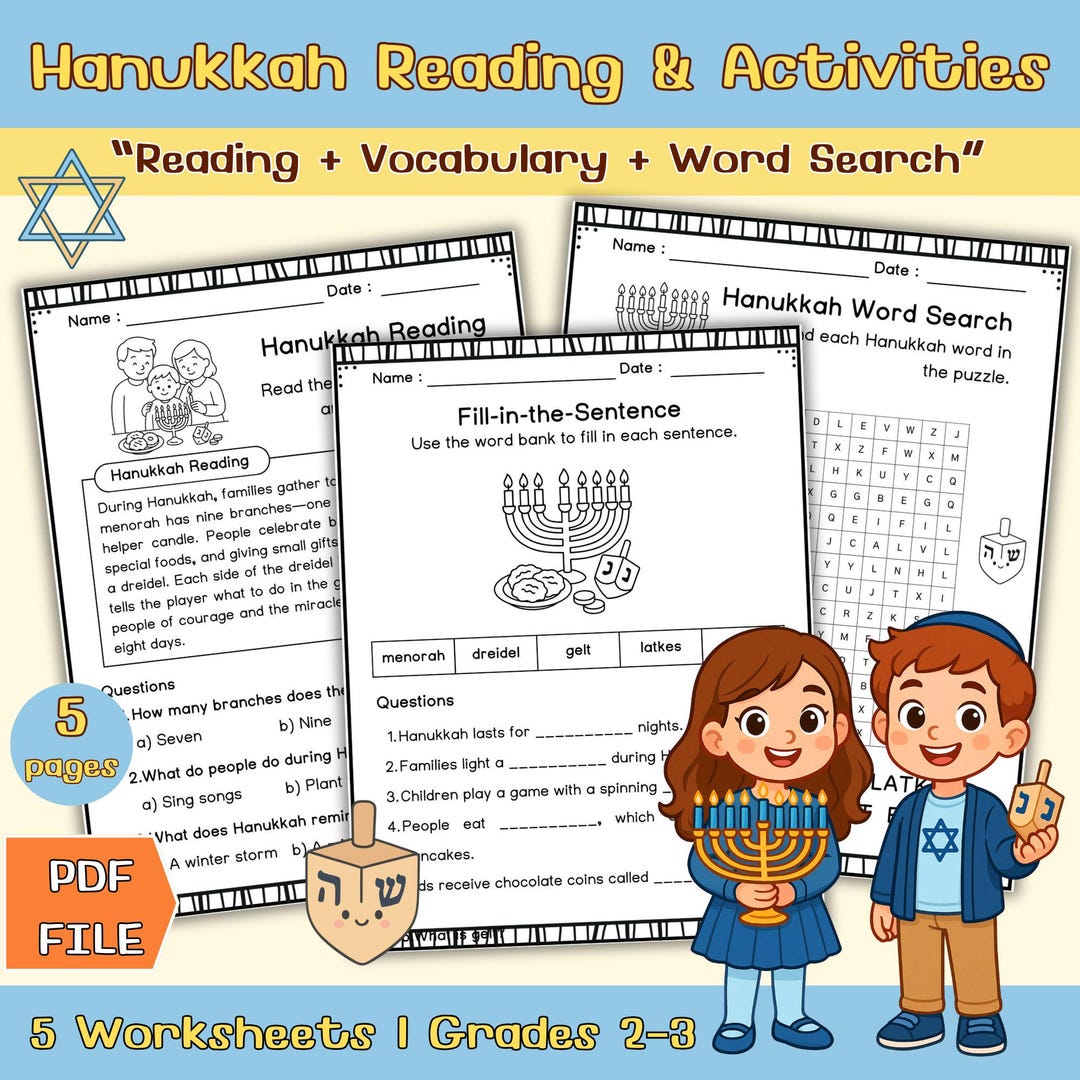 Hanukkah Worksheets for Kids | Reading Passages, Vocabulary, Word ...