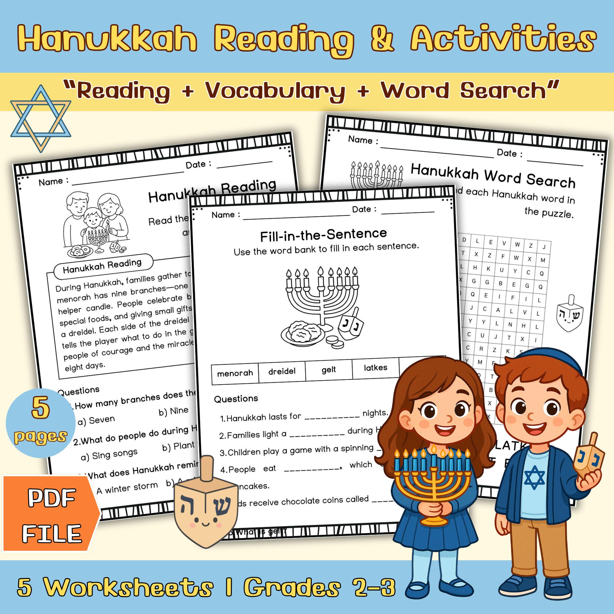 Hanukkah Worksheets for Kids | Reading Passages, Vocabulary, Word ...