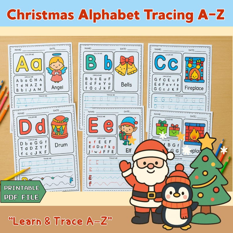 Christmas Alphabet Tracing Worksheets A–Z | Preschool & Kindergarten ...