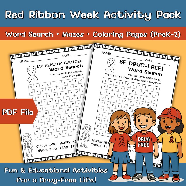 Red Ribbon Week Activities | Drug-free Worksheets, Mazes & Coloring ...