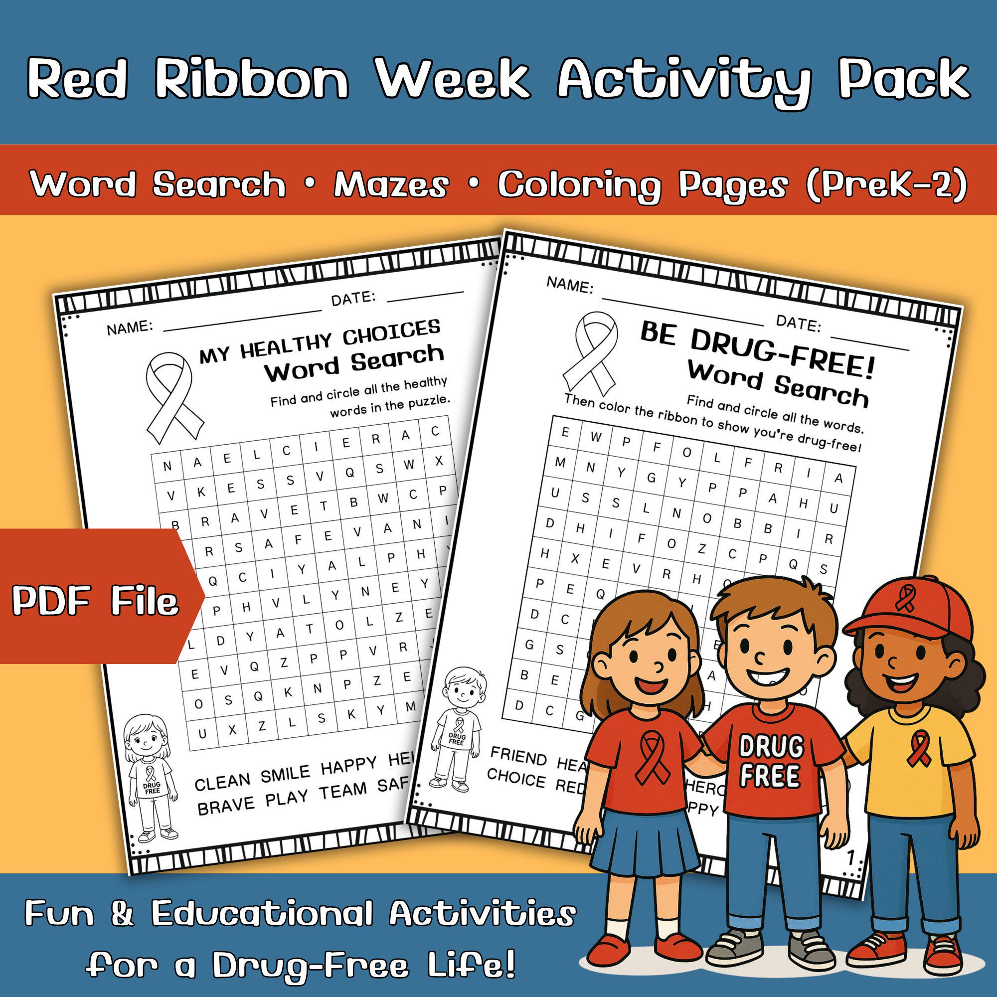 Red Ribbon Week Activities | Drug-free Worksheets, Mazes & Coloring ...