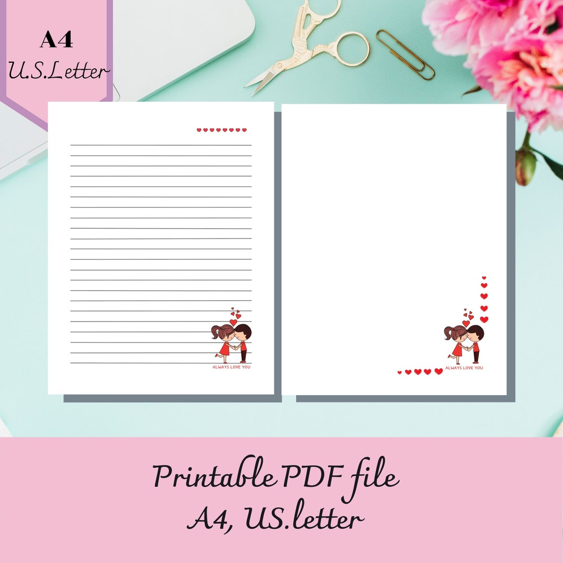 Valentine Writing Paper, Lover Paper, Printable Paper, Letter and A4 ...