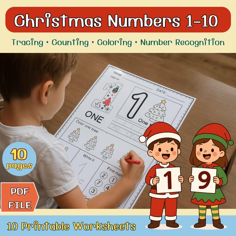 Christmas Number Worksheets 1–10 | Tracing, Counting & Coloring ...