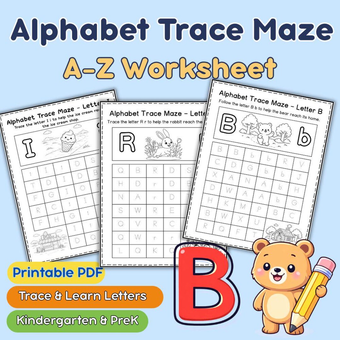 Alphabet Trace Maze A–Z | Fun Letter Tracing Worksheets for Preschool ...