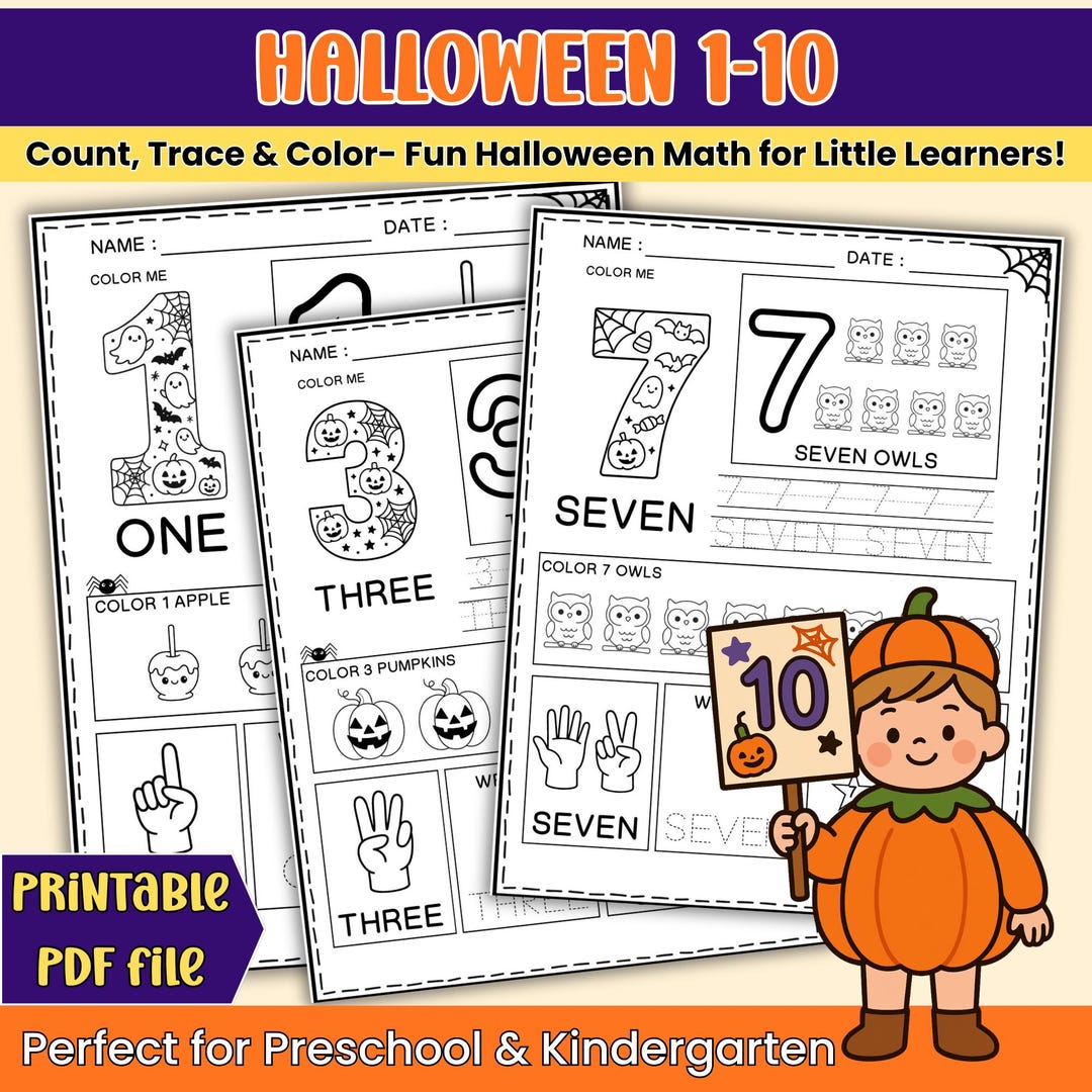Halloween Numbers 1–10 | Counting, Tracing & Coloring Worksheets for ...