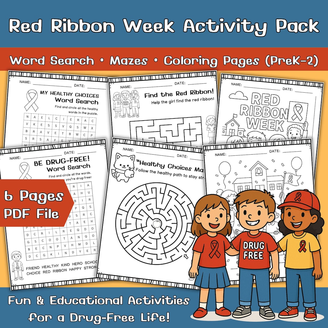 Red Ribbon Week Activities | Drug-free Worksheets, Mazes & Coloring ...