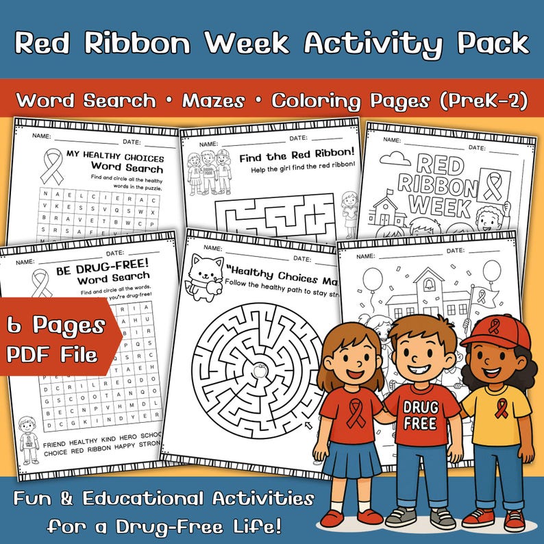 Red Ribbon Week Activities | Drug-free Worksheets, Mazes & Coloring ...