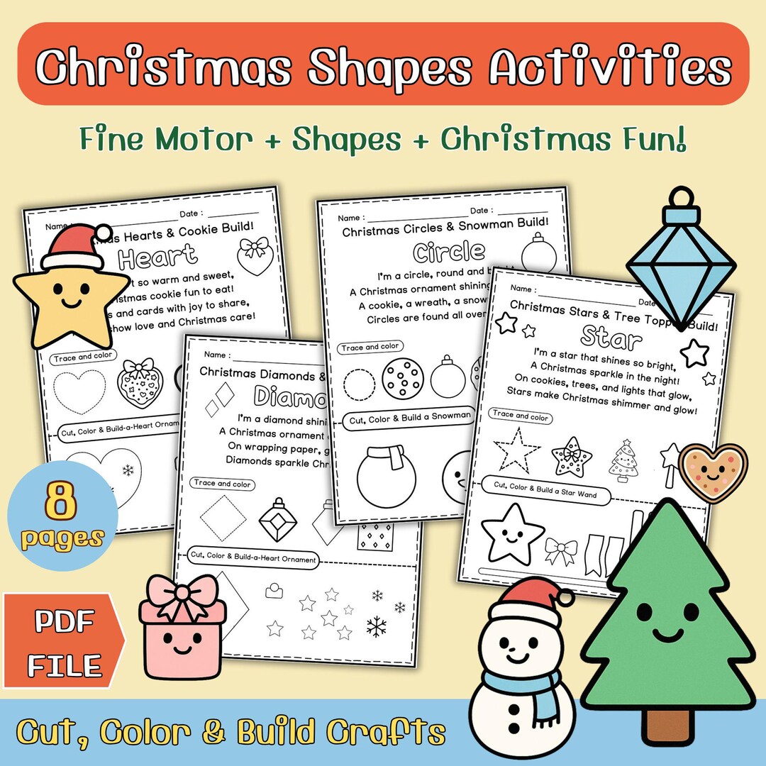 Christmas Craft Activities for Kids | 2D Shapes | Fine Motor | Tracing ...