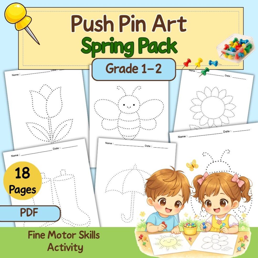 Spring Push Pin Art Printable, Fine Motor Skills Activity, Preschool ...