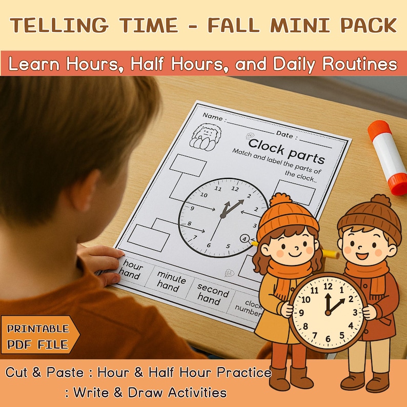 Telling Time Fall Worksheets | Hour & Half Hour Practice | Printable ...