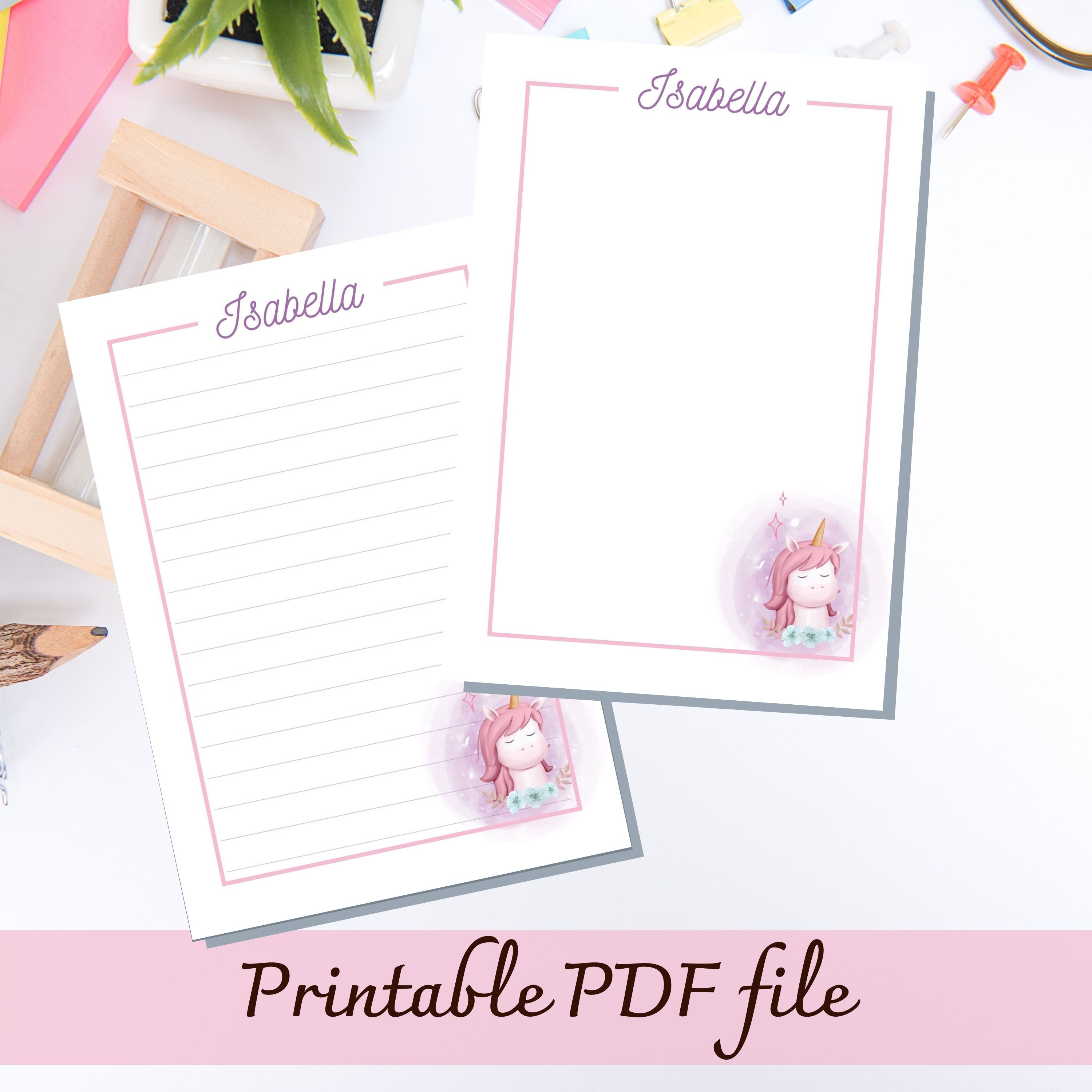 Personalized Unicorn Printable Writing Paper,unicorn Notepad,unicorn ...