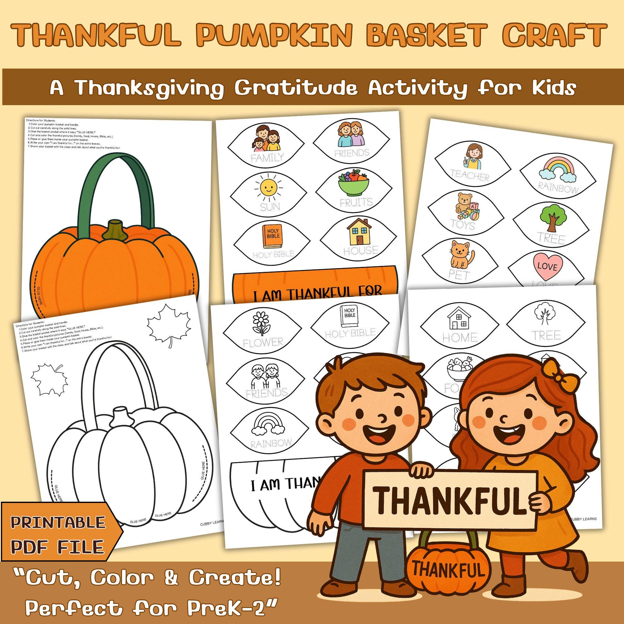 Thankful Pumpkin Basket Craft | Thanksgiving Gratitude Activity for ...