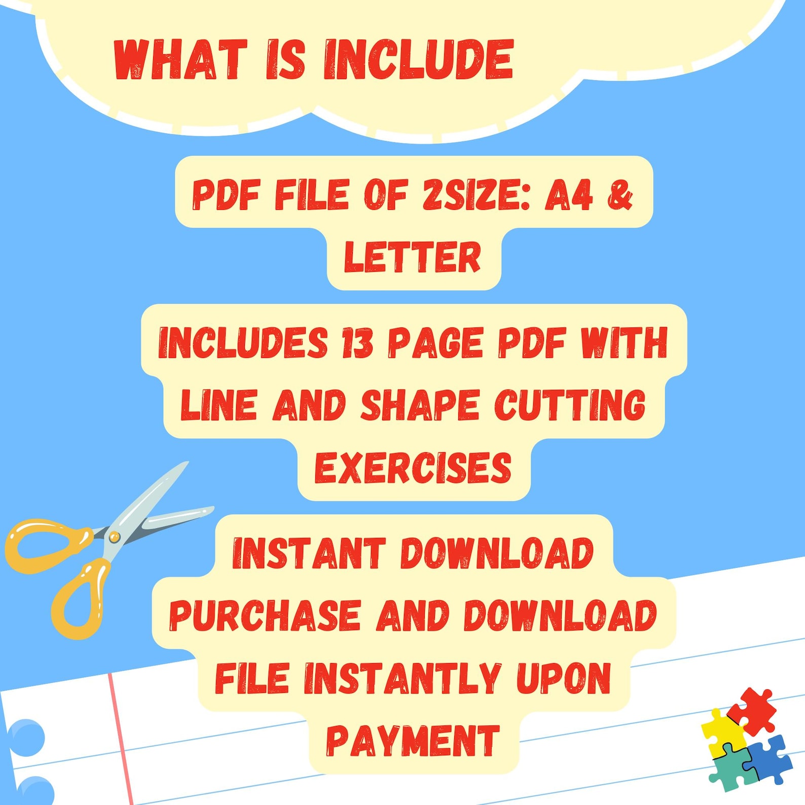 Printable PDF File, Scissor Cutting Practice Worksheet, Preschool ...
