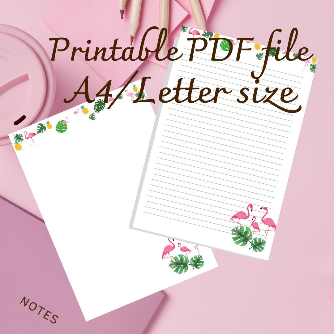 Flamingo Writing Paper, Printable Stationary, Printable Paper, Note ...