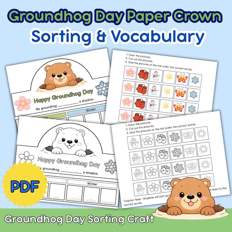 Groundhog Day Paper Crown | Spring Vs Winter Sorting Craft | Vocabulary ...