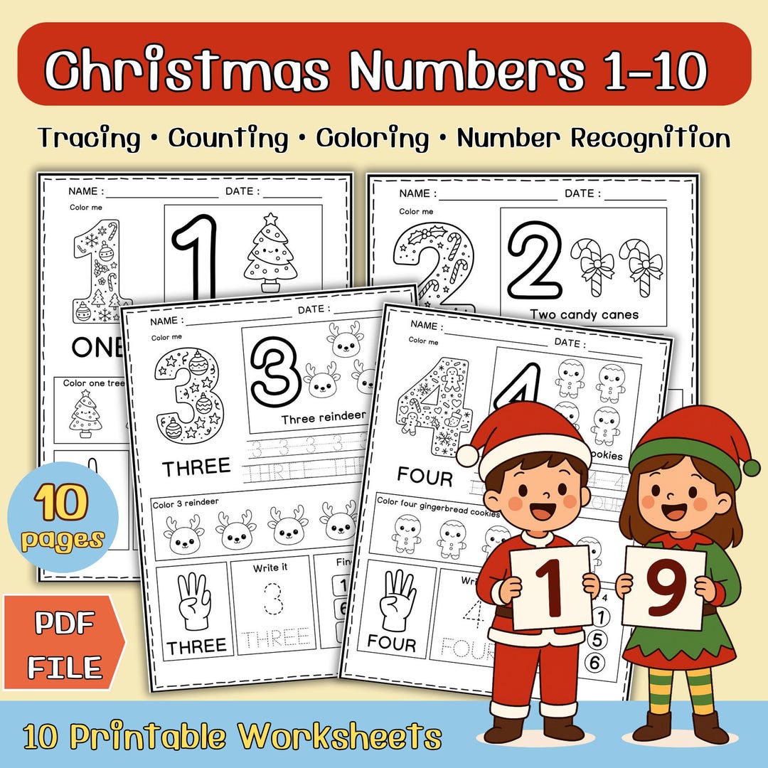 Christmas Number Worksheets 1–10 | Tracing, Counting & Coloring ...