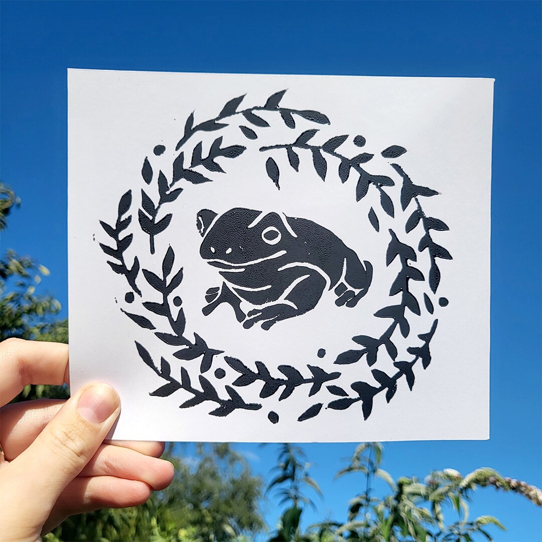 Frog Lino Print Handmade Linocut Illustration - Etsy